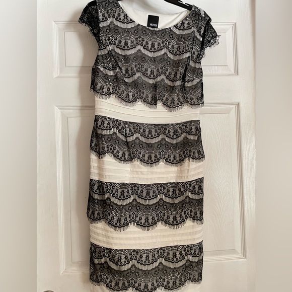 Melrose | Dresses | Melrose Ivory Tiered Sheath Dress With Black Lace ...